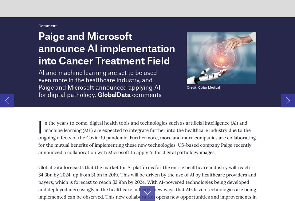 Paige and Microsoft announce AI implementation into Cancer Treatment ... Paige and Microsoft announce AI implementation into Cancer Treatment ...